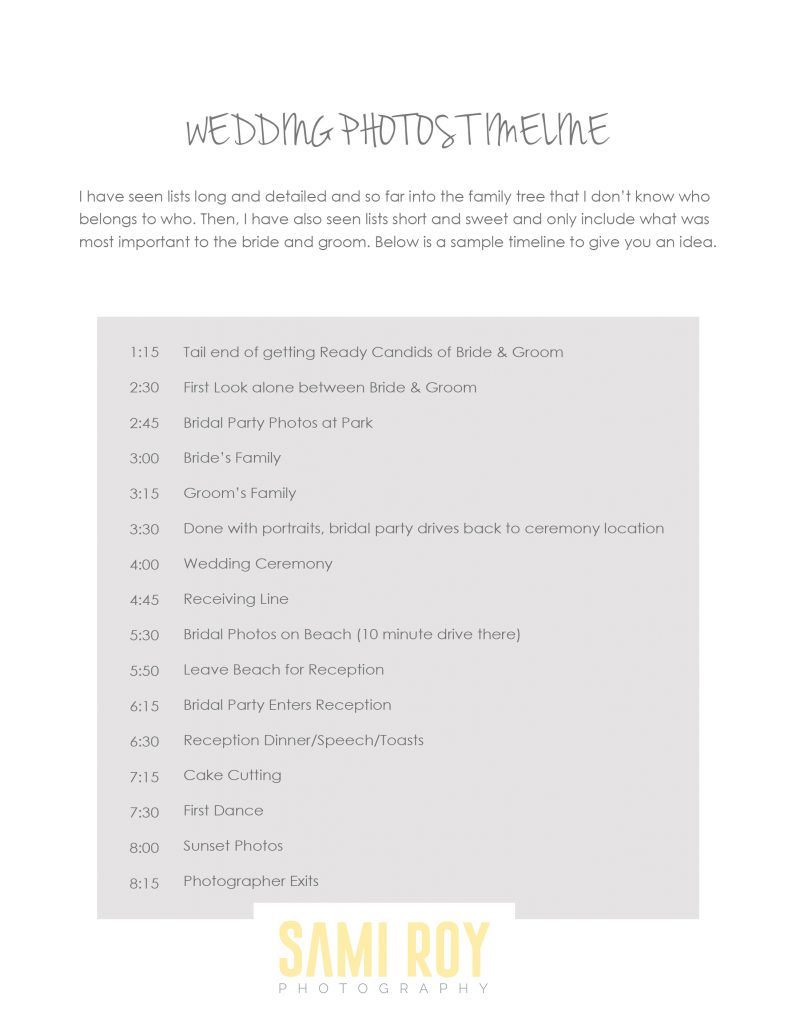 Sample Wedding Timleine - Sami Roy Photography